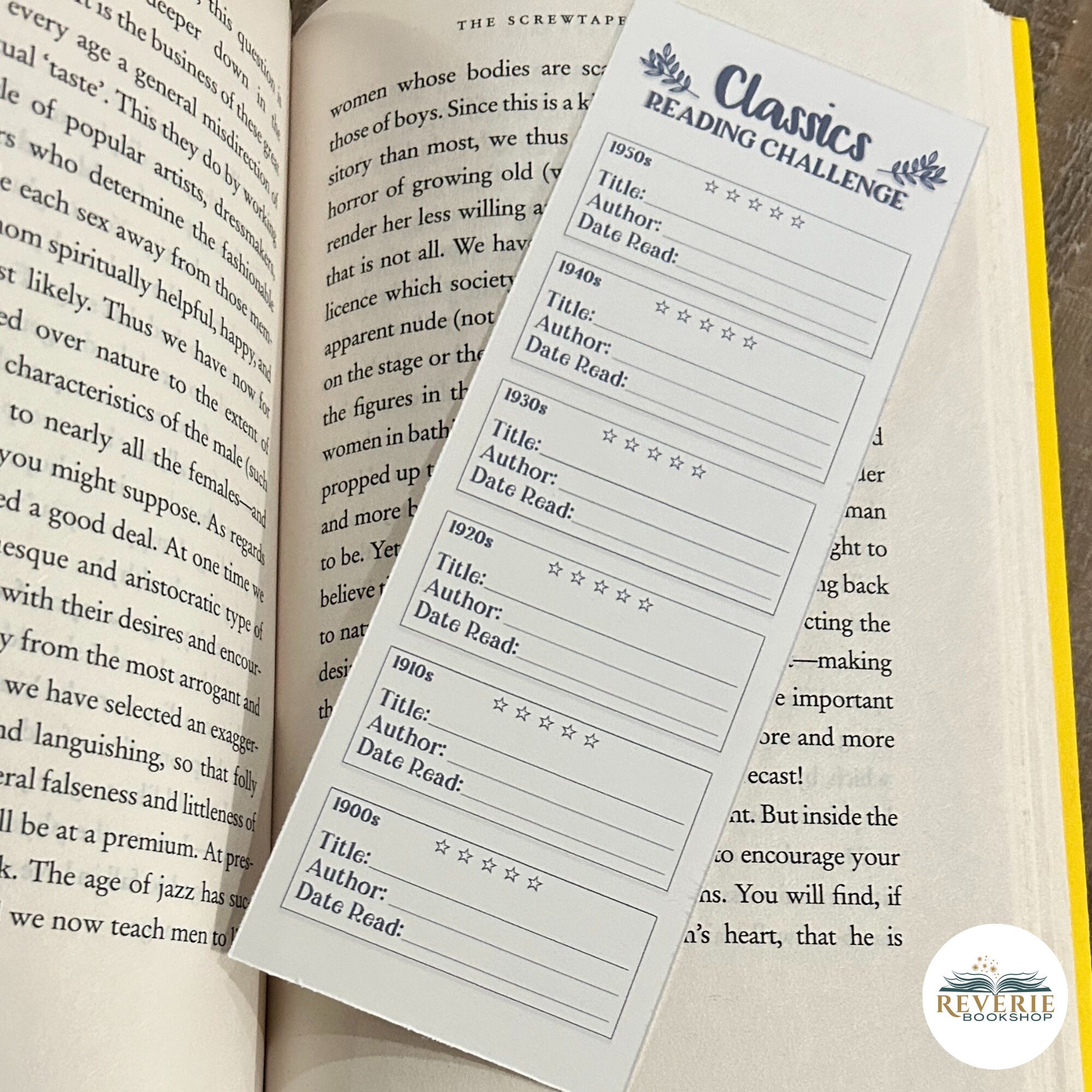 Classics Reading Challenge Book Log Printable Bookmark PDF Bookmark Set ...
