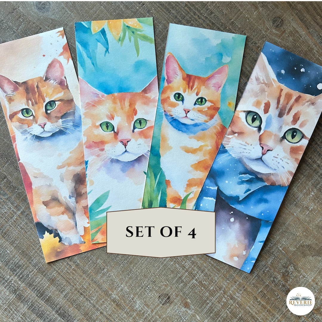 Cat Bookmark Set 2.5x7 Inch Printed on Cardstock Bookish Cat Lover Gift ...