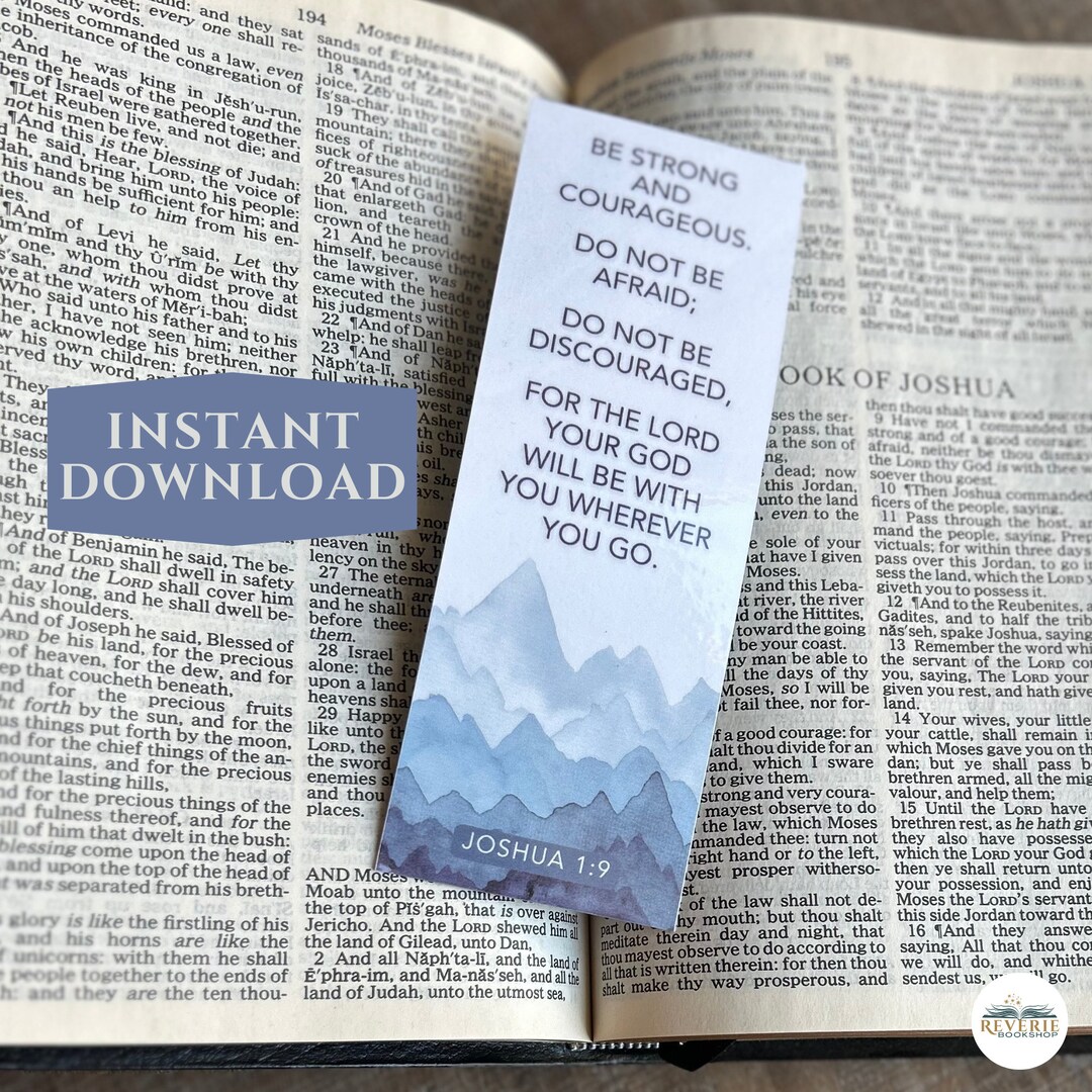 Joshua 1:9 Printable Bookmark With Mountains | Bible Reading Accessory ...