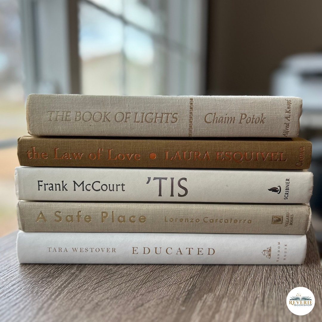 Neutral Book Stack White & Beige Decorative Books Real Used Books to ...