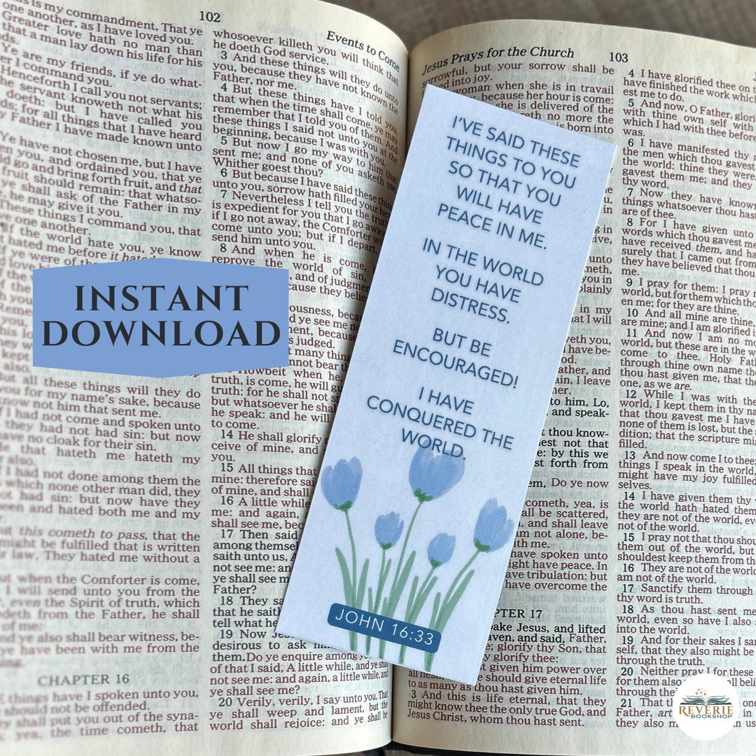 John 16:33 Printable Bookmark With Lilies Bible Reading Accessory 2.5x7 ...