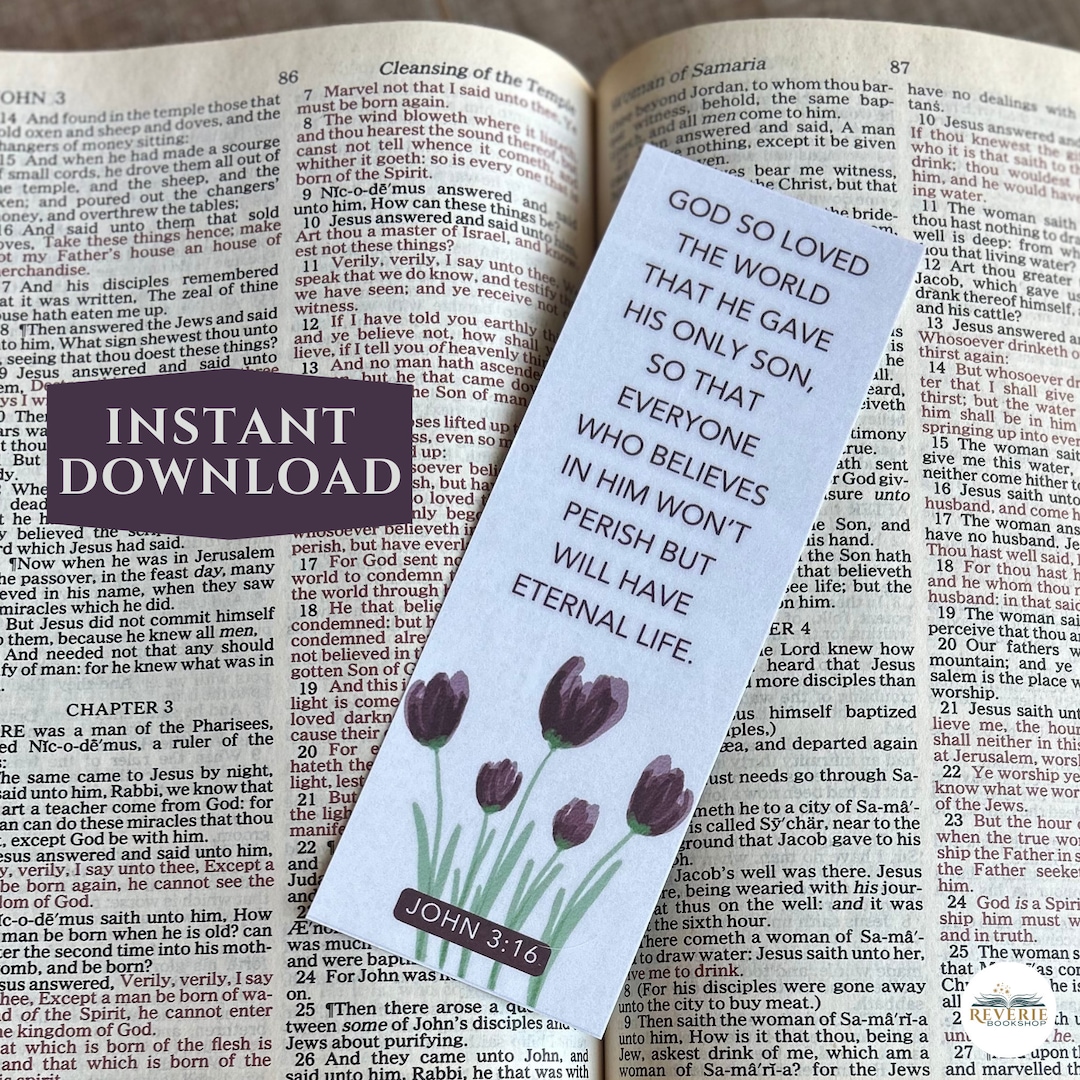 John 3:16 Printable Bookmark With Lilies | Bible Reading Accessory | 2 ...