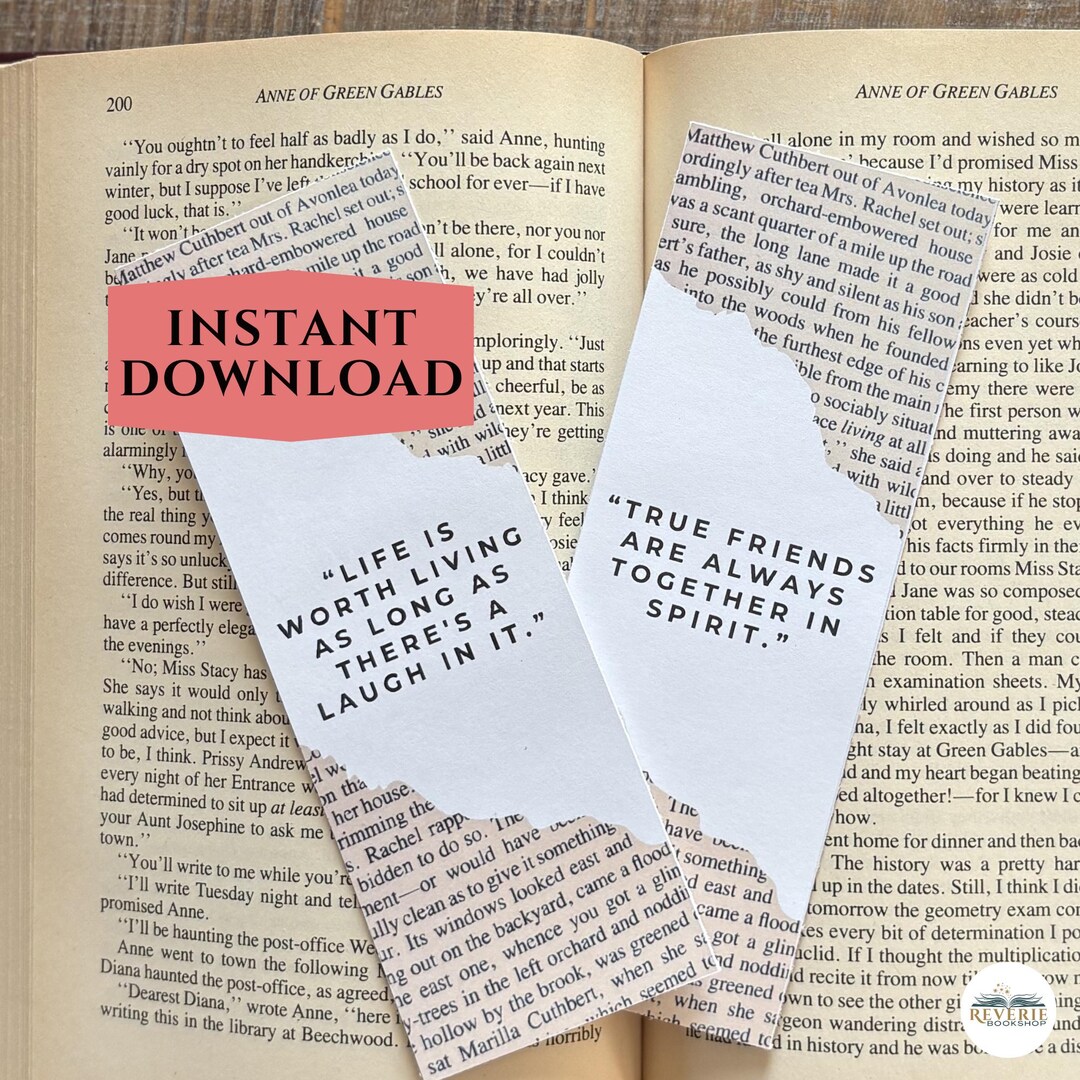 Anne of Green Gables Printable Bookmark – Literary Quote for Book ...