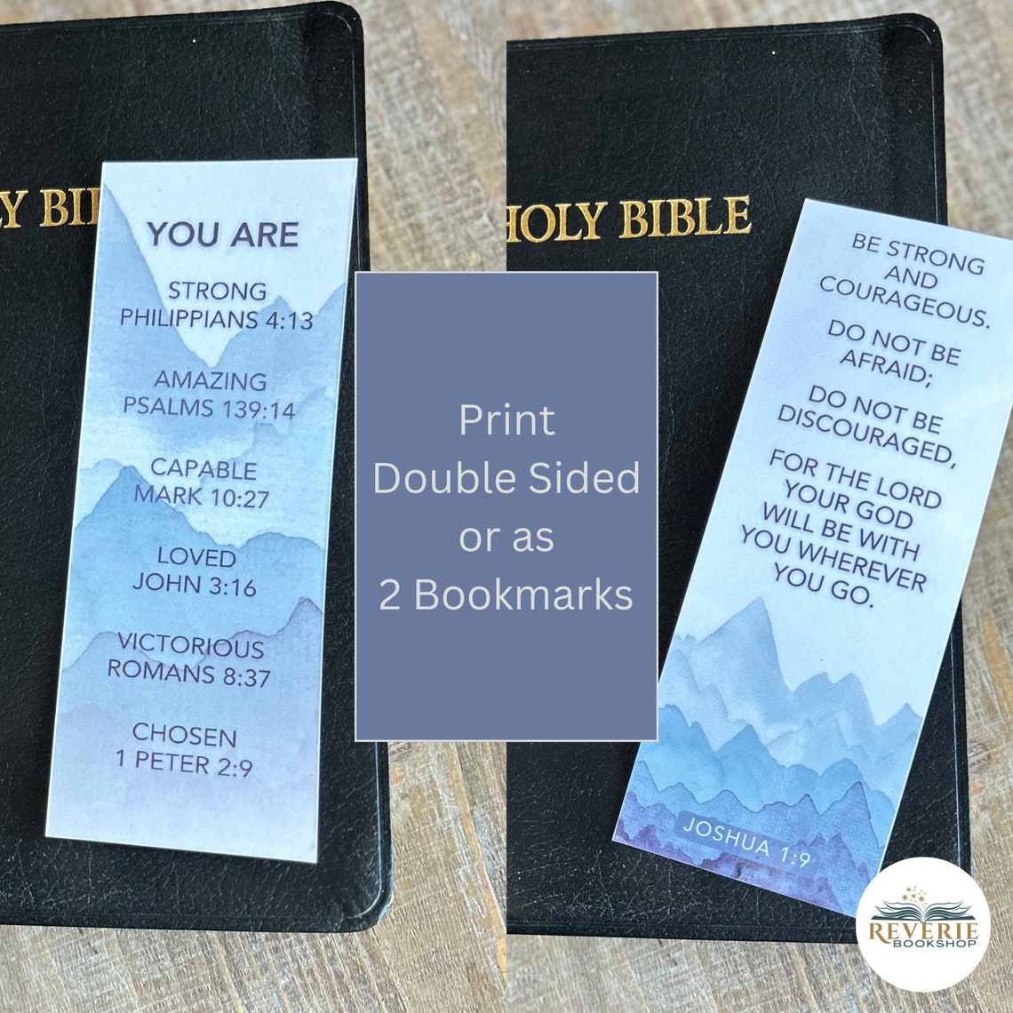 Joshua 1:9 Printable Bookmark With Mountains Bible Reading Accessory 2.5x7 Inches Digital ...