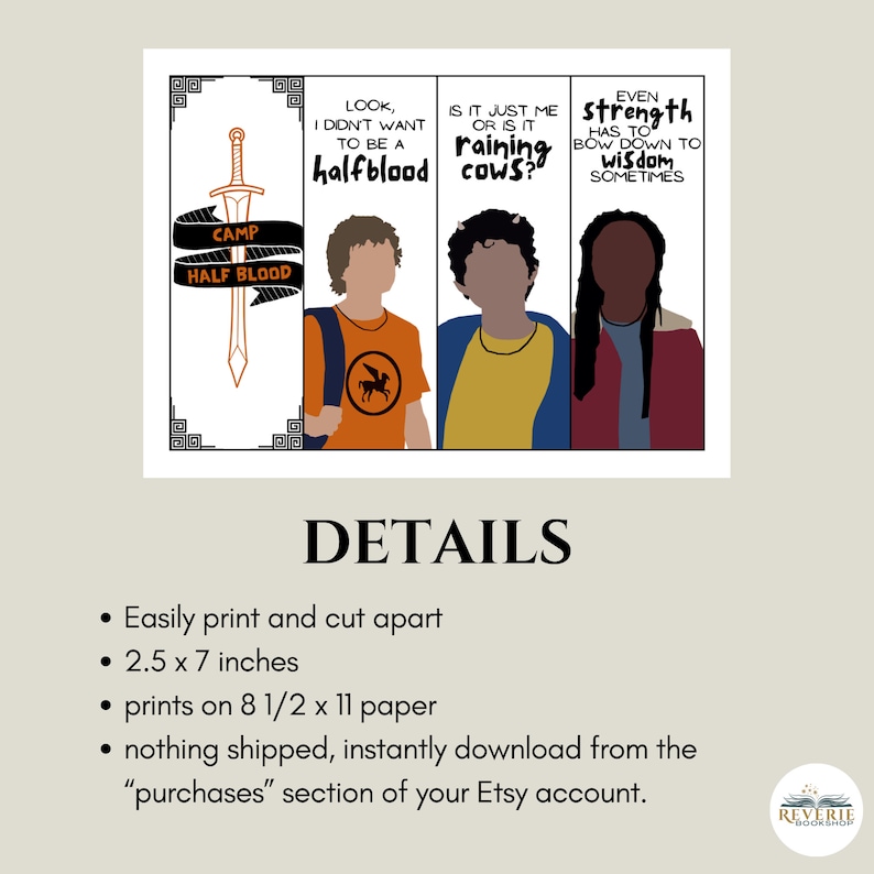 Percy Jackson Printable Bookmarks | Paper Bookmarks | PDF PJO Bookmark ...