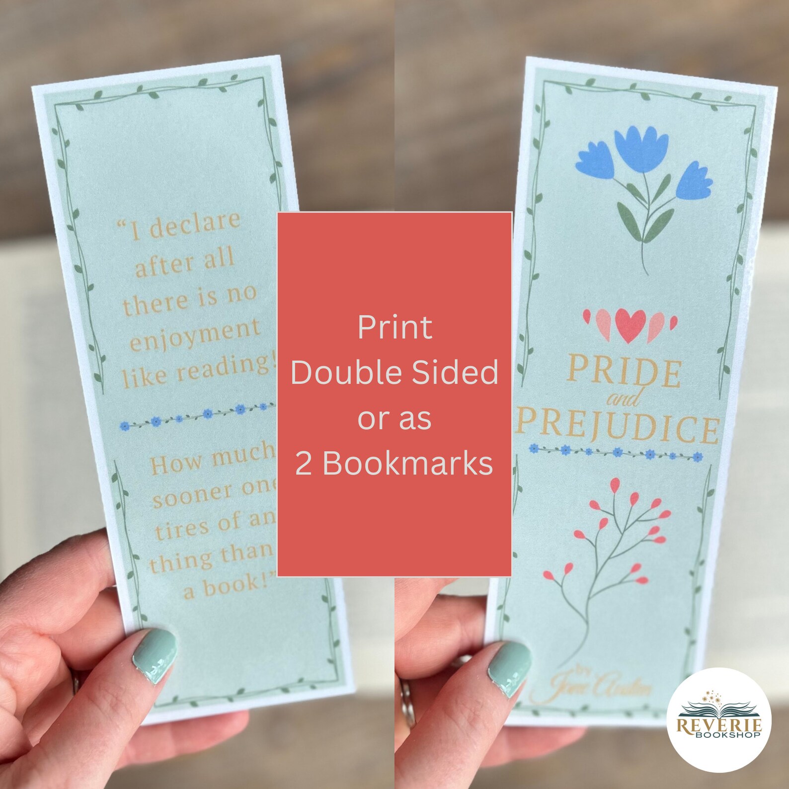 Pride and Prejudice Printable Bookmark With Jane Austen Book Quote | 2 ...