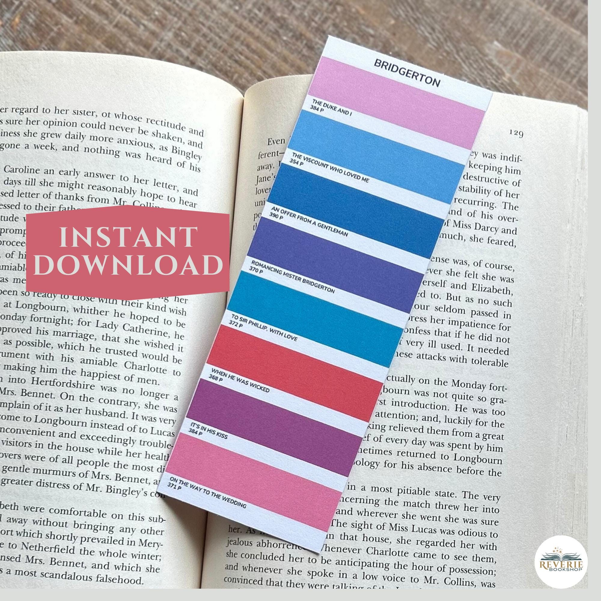 Bridgerton Printable Bookmark Set – Pantone-inspired Book Color Design ...
