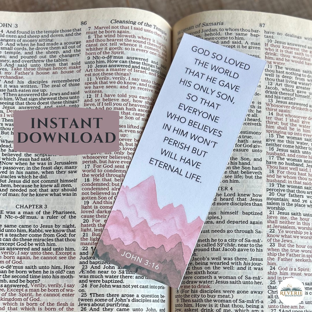 John 3:16 Printable Bookmark With Mountains | Bible Reading Accessory ...