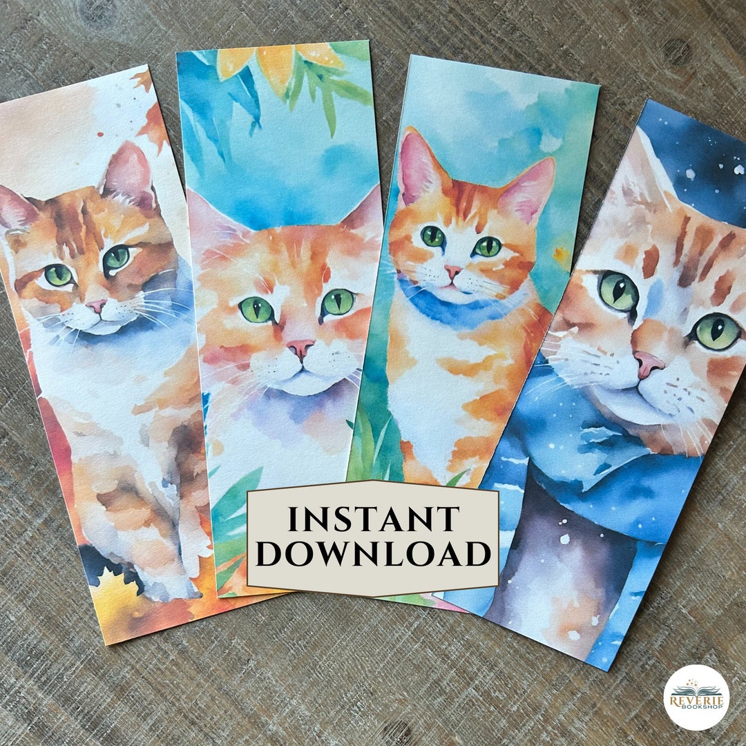 Cat Printable Bookmarks Paper Bookmarks PDF Animal Bookmark Set Set of 4 Bookmarks Cute ...