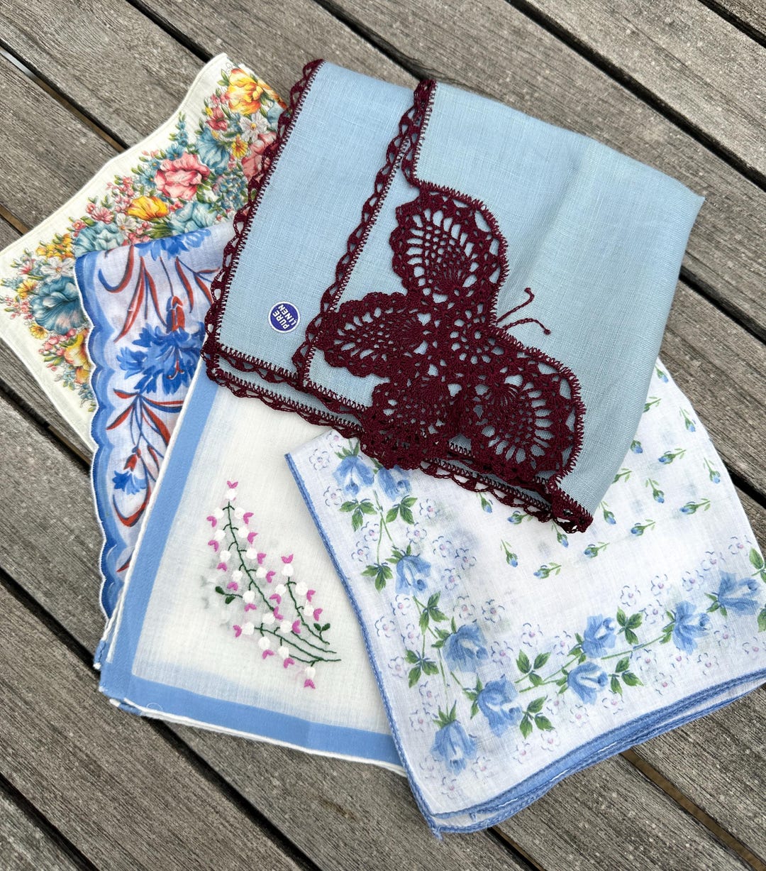 Lot of 5 Vintage Blue Handkerchiefs/ Wedding Hankies/ Bridesmaids ...