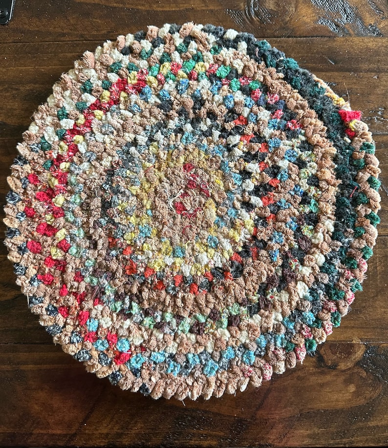 Vintage Braided Rag Rug Hand Made Primitive Cabin Décor Table Topper 12 ...