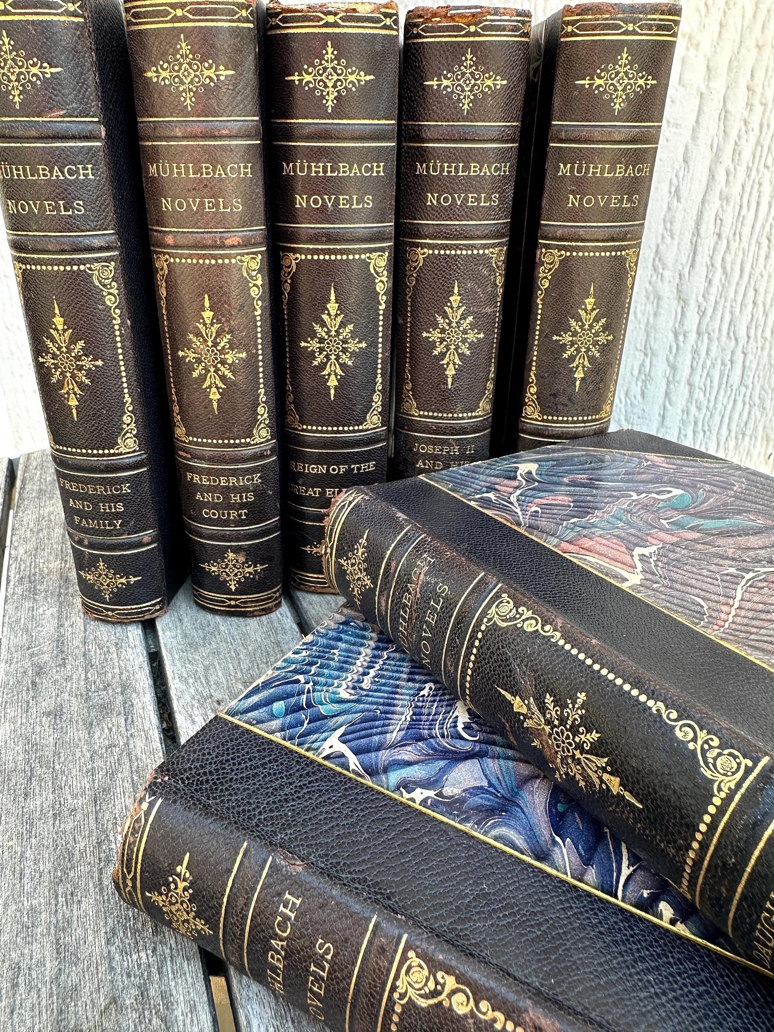 Antique 1898 Set 7 of Historical Books Muhlbach Novels/ Leather Bound ...