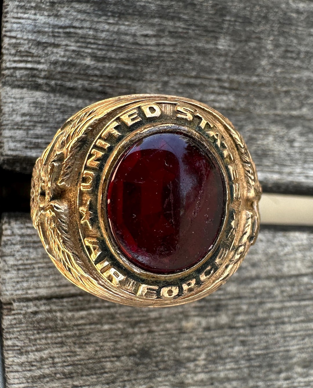 Antique 1950's/60's Uncas 12K Air Force Signet Ring/ Red Glass Stone ...
