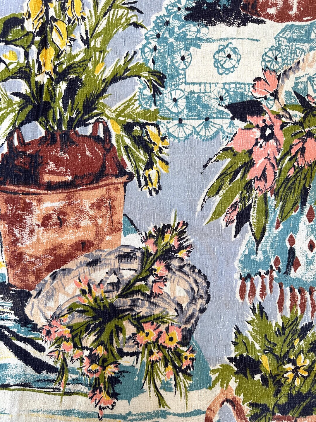 5 Vintage 1950's Barkcloth Curtain Panels/ Modern Floral Houseplant ...