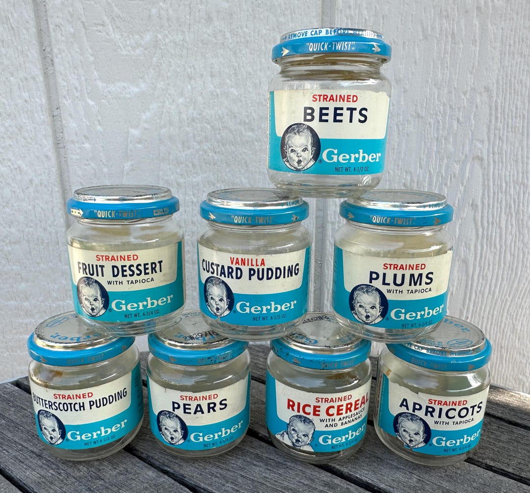 8 Vintage Gerber Baby Food Jars/ 1960's Storage Containers/ Pudding ...