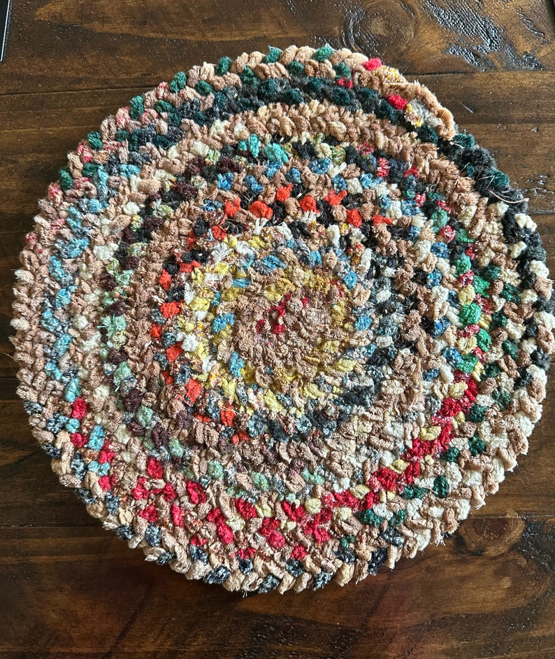Vintage Braided Rag Rug Hand Made Primitive Cabin Décor Table Topper 12 ...