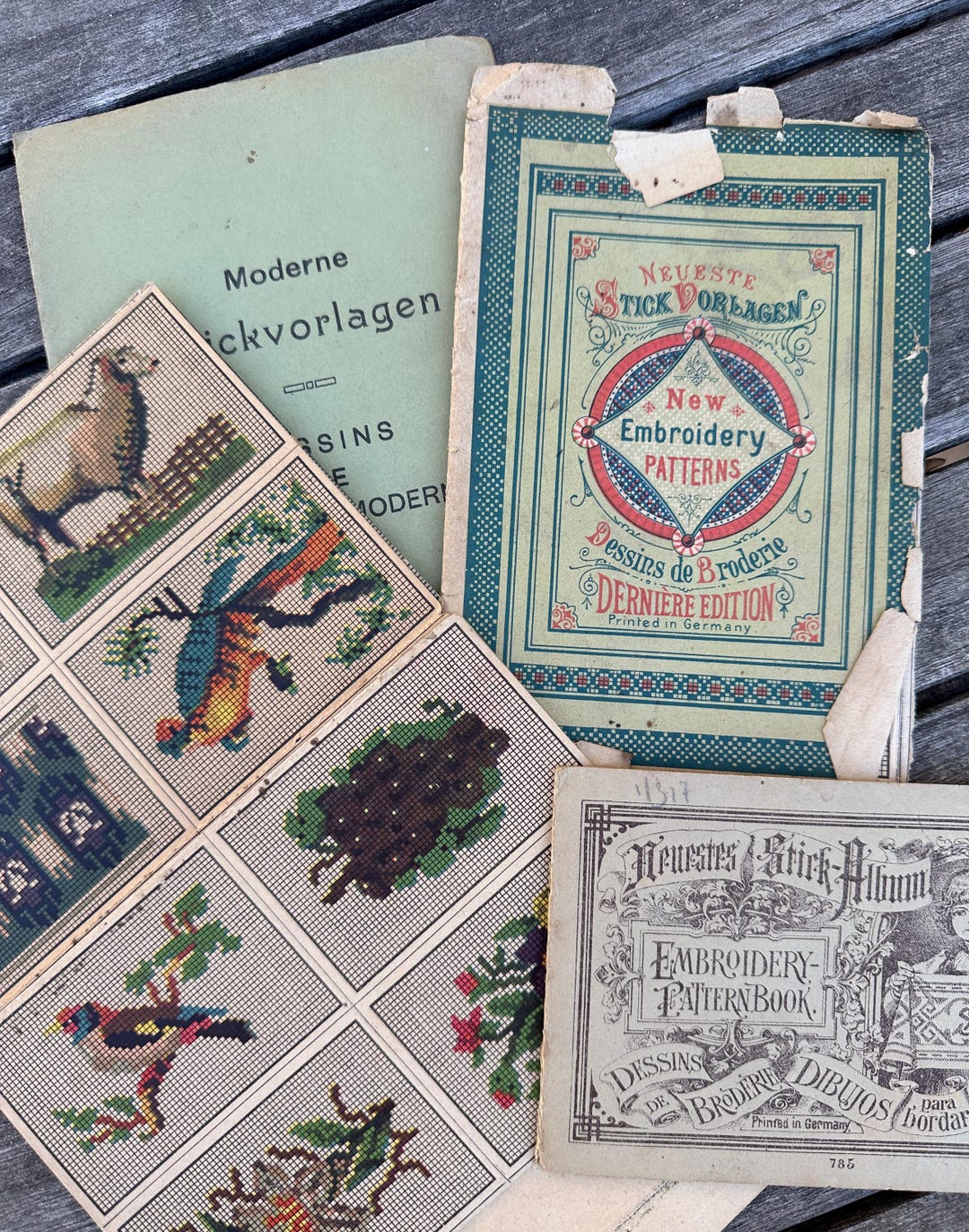 Antique 1900's Embroidery Animal & Alphabet Design Books/ Cross Stitch ...