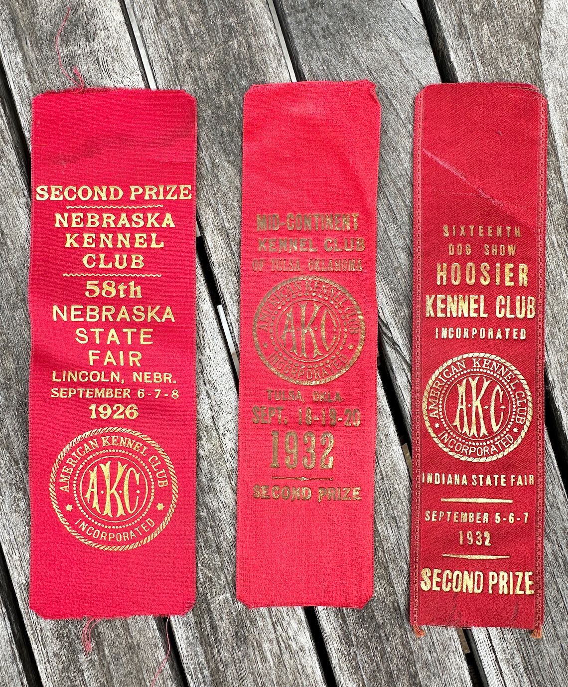 6 Antique DOG Show RED Ribbons/ 1920's/ AKC/ Kennel Club/ 1930's/ Dog ...