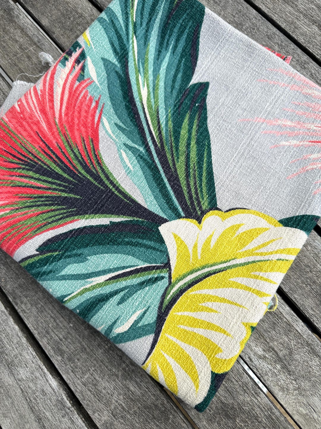 Vintage Tropical Floral Barkcloth Piece/ Mid Century Hollywood Regency ...