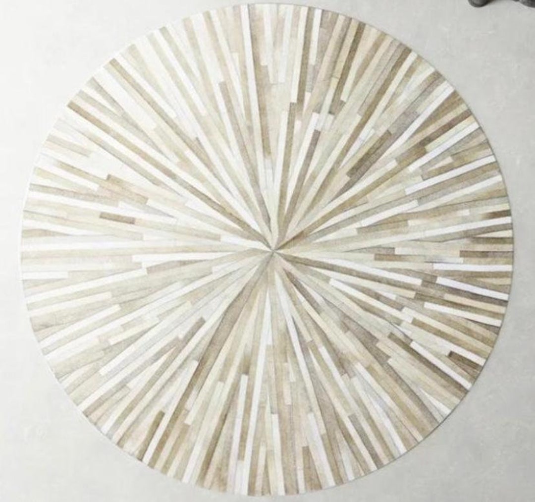 Handmade Cowhide Patchwork Round Rug – Ivory White Leather Area Rug - Etsy