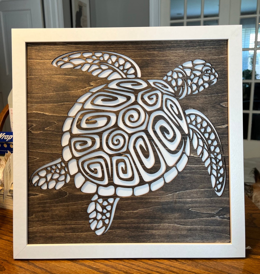 Sea Turtle Framed Wooden Wall Art Beach Art - Etsy