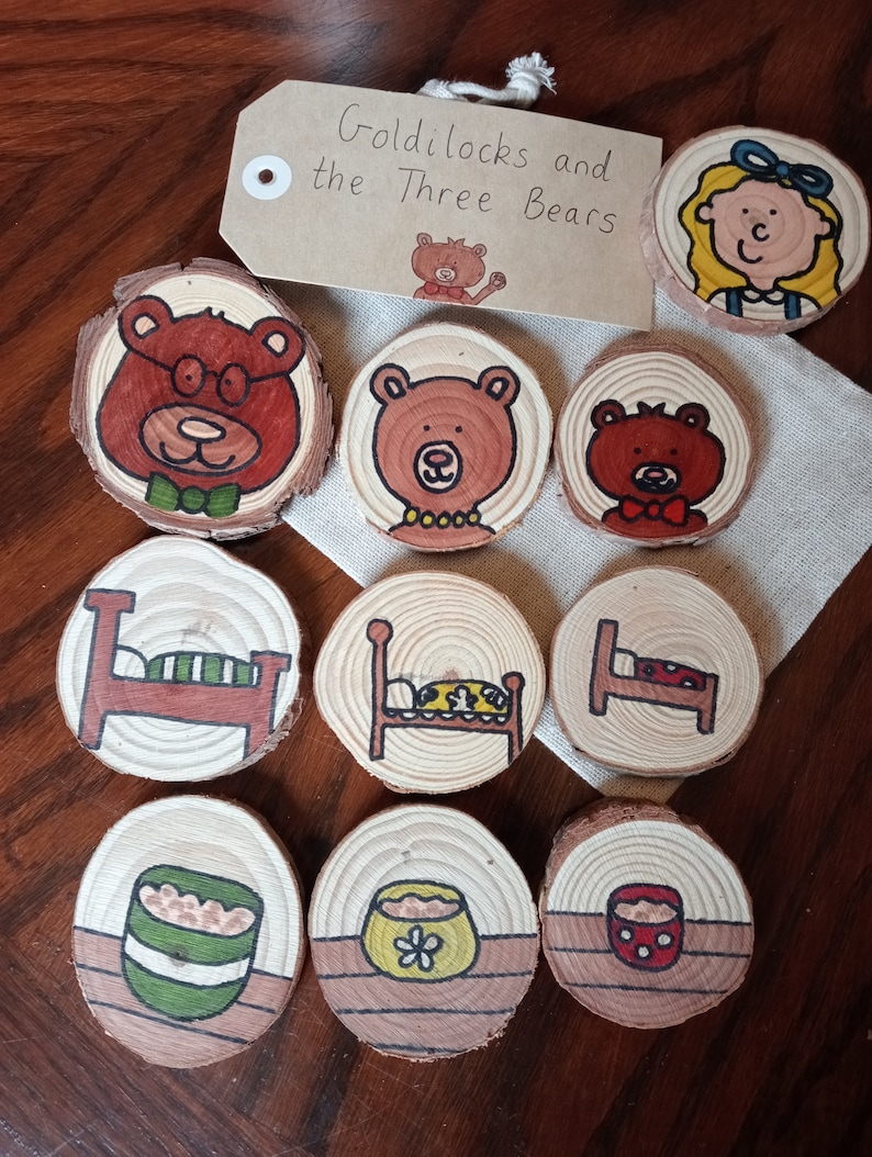 Goldilocks and the Three Bears Handmade Illustrated Wooden Log Slice ...