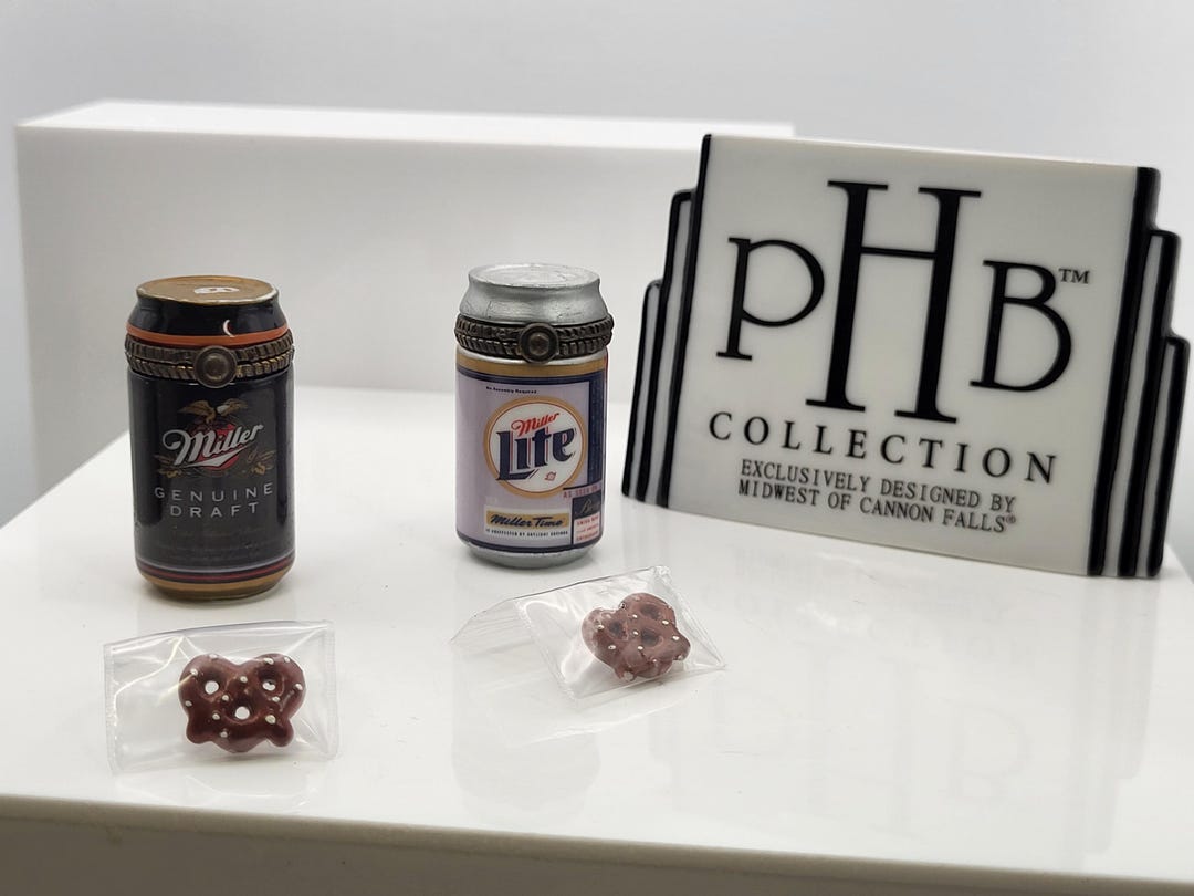 Miller and Miller Light Cans Porcelain Hinged Boxes With Pretzel ...