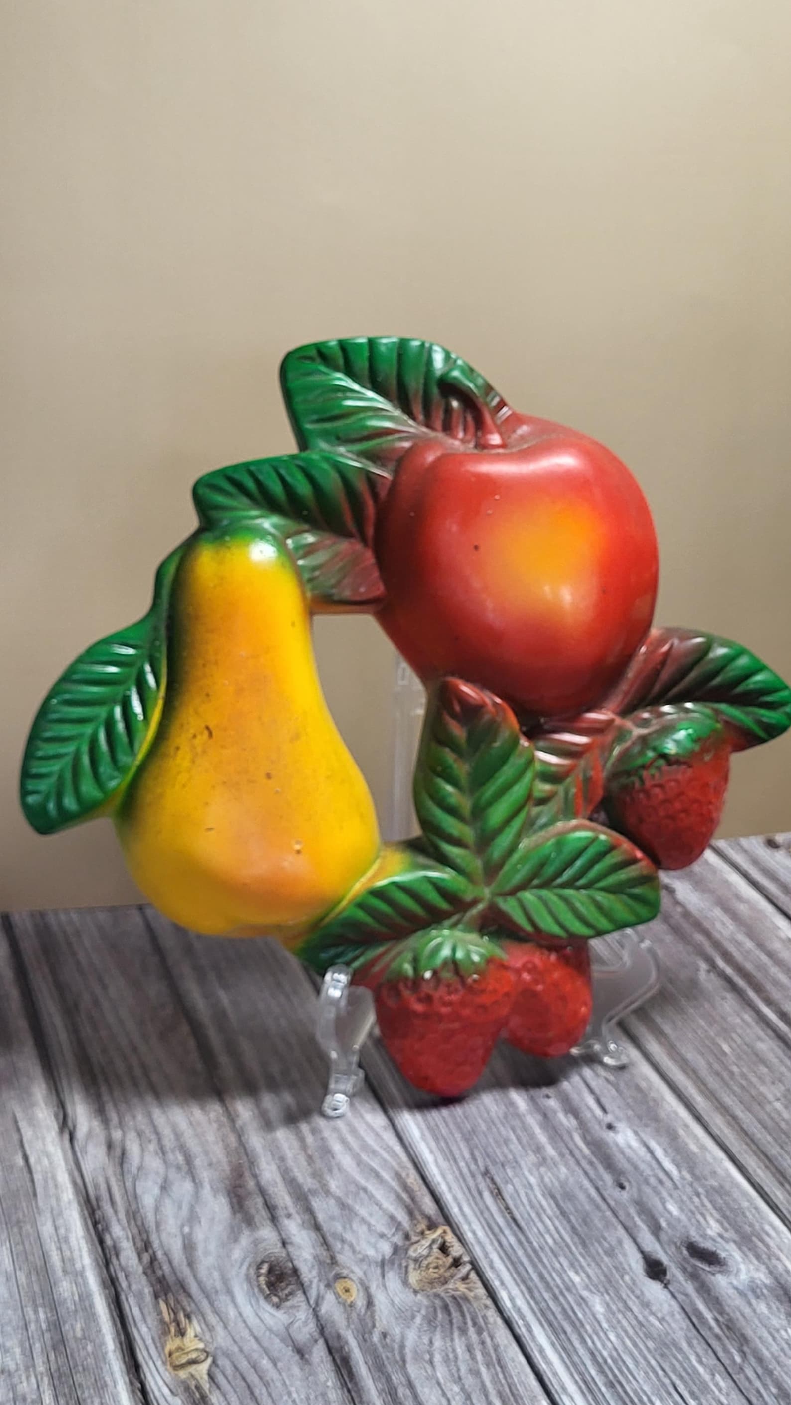 Vintage Chalkware Fruit Wall Plaque | Mid-century Kitsch Kitchen Decor ...
