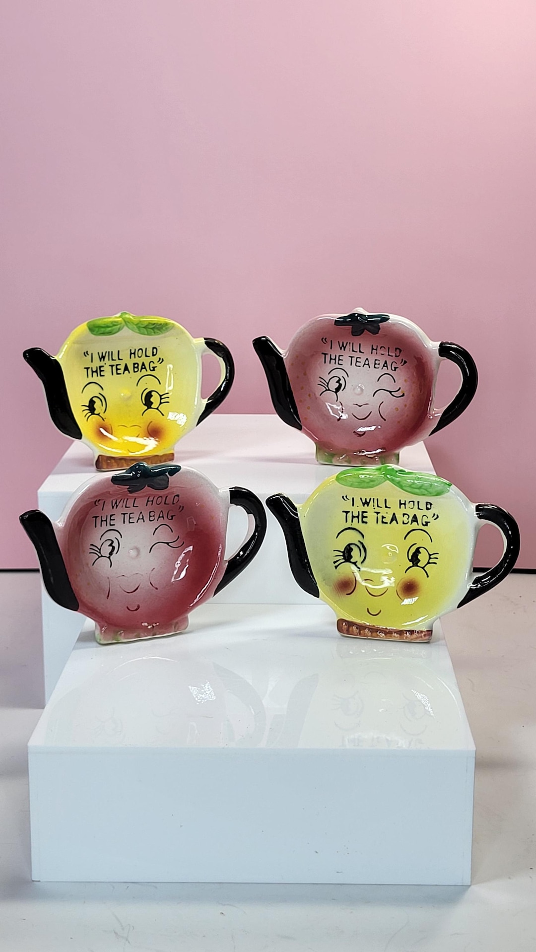 Vintage 1950s Anthropomorphic Teapot Tea Bag Holders, Set of 4, "i Will ...