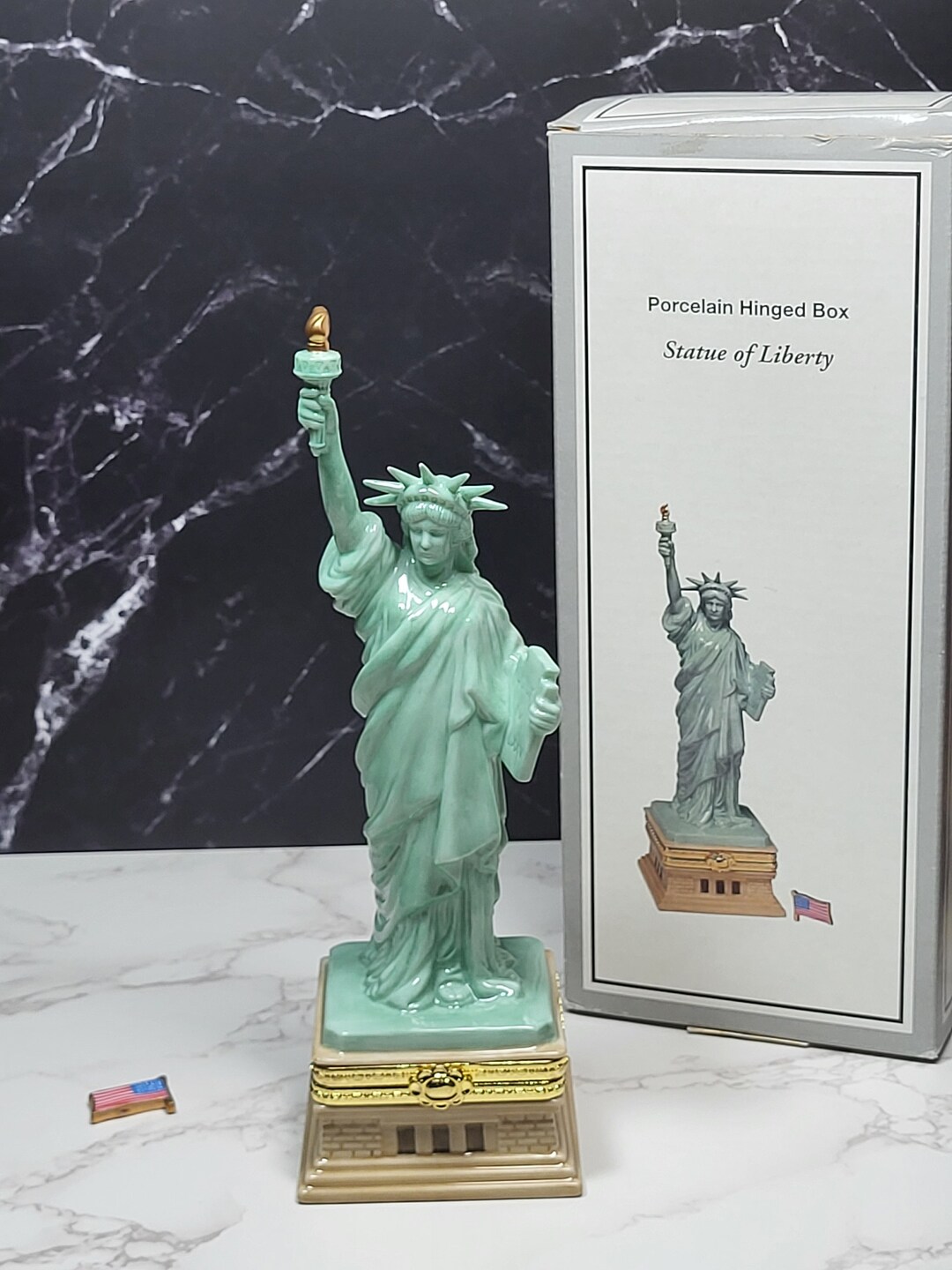 Oversized Statue of Liberty Porcelain Hinged Box With American Flag ...