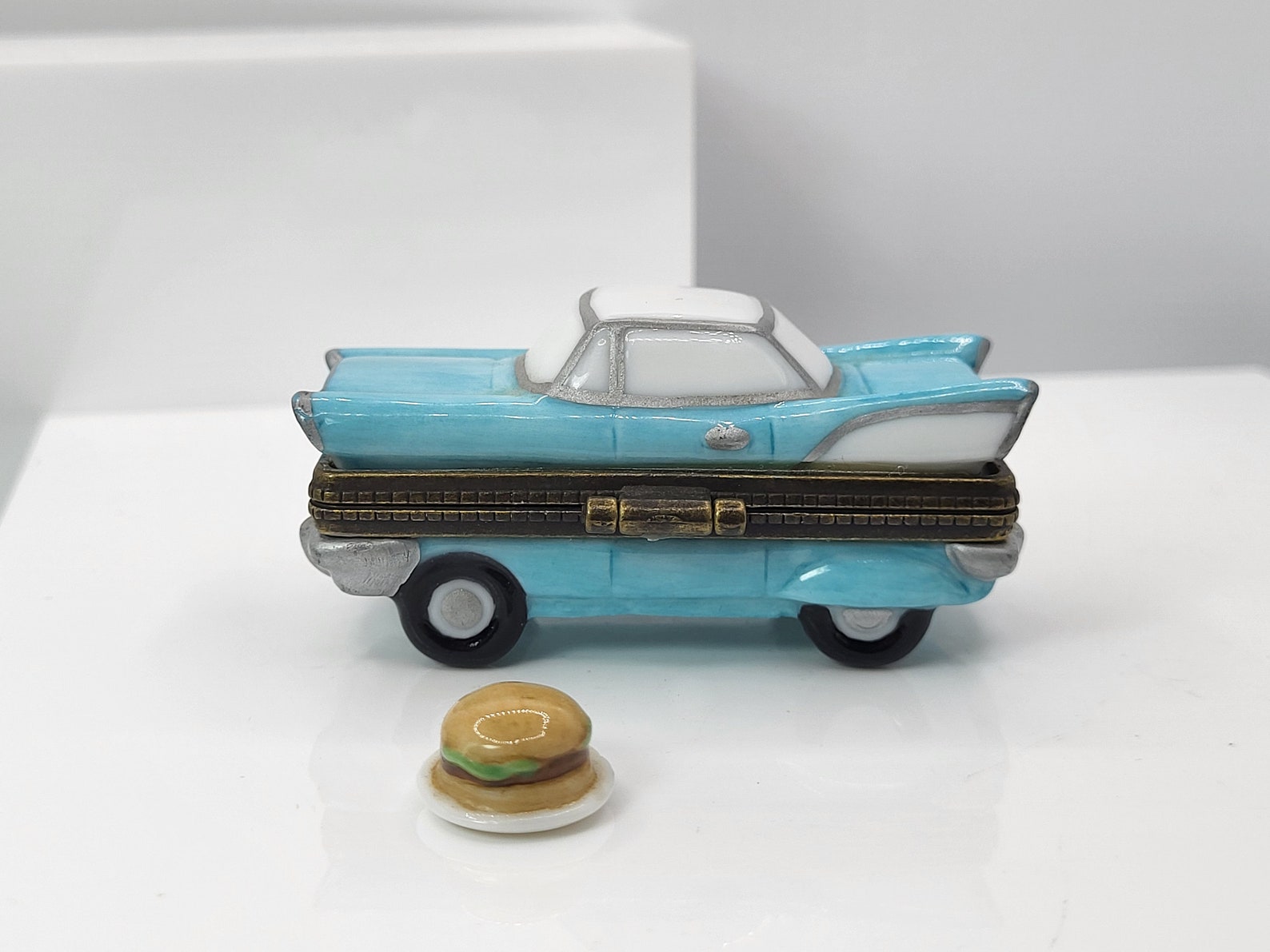 1950's Coup Car With Hamburger Trinket Porcelain Hinged Box. Made by ...