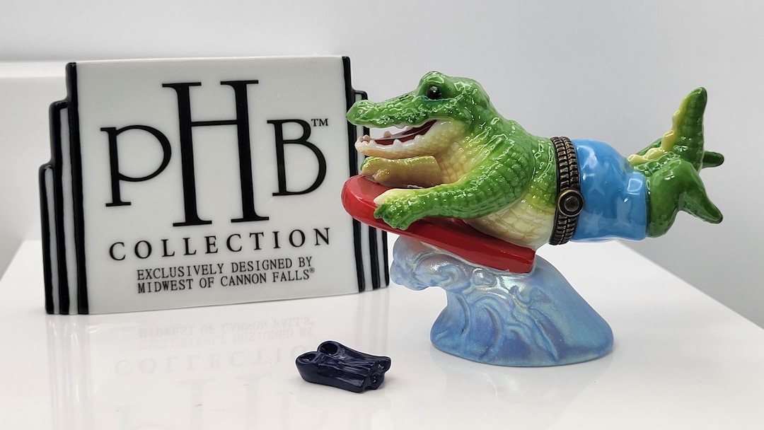 Surfing Gator Porcelain Hinged Box With Fins Trinket. Sun and Fun ...