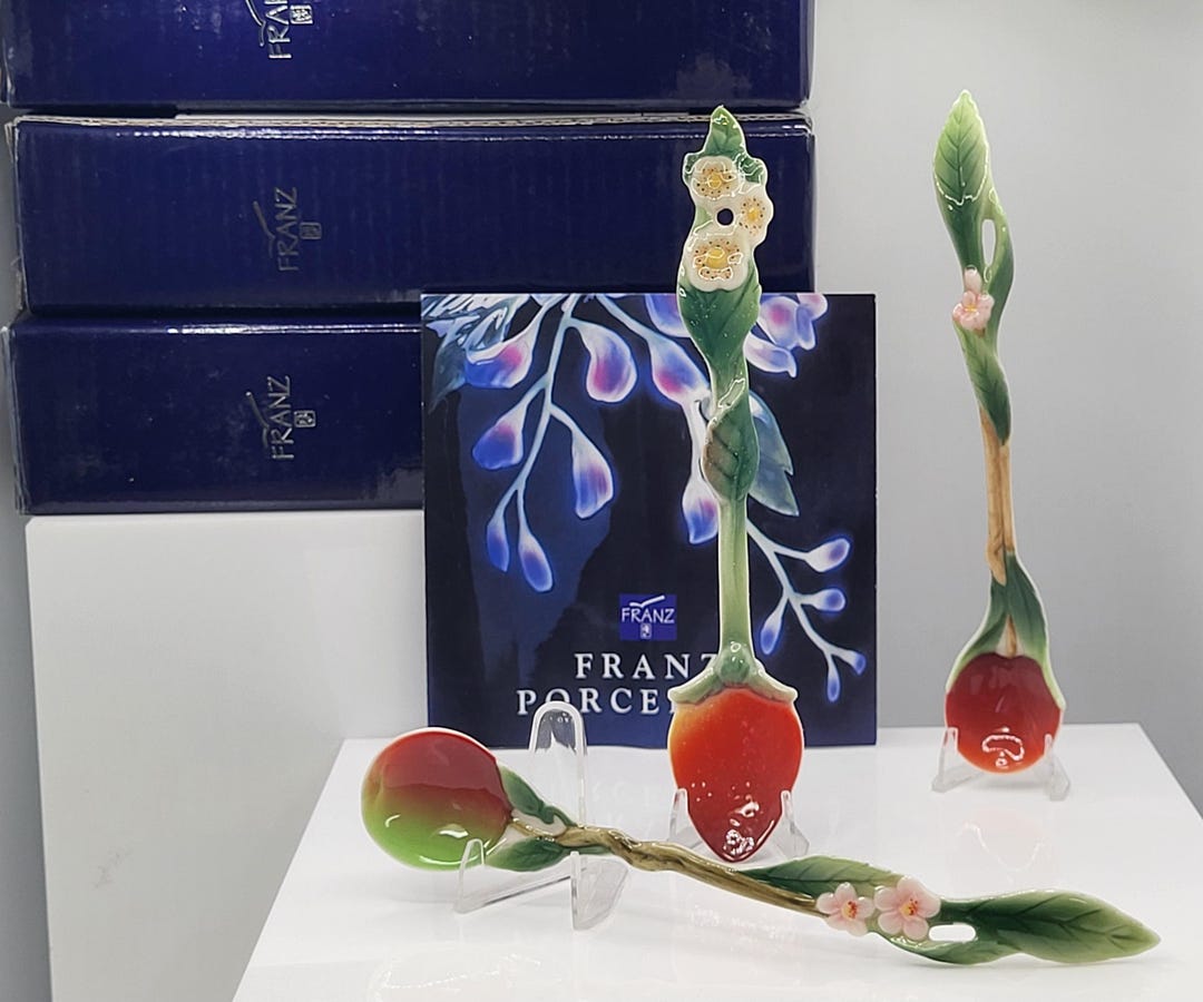 Franz Porcelain Set of Three Fruit Spoons. Strawberry, Cherry, and ...