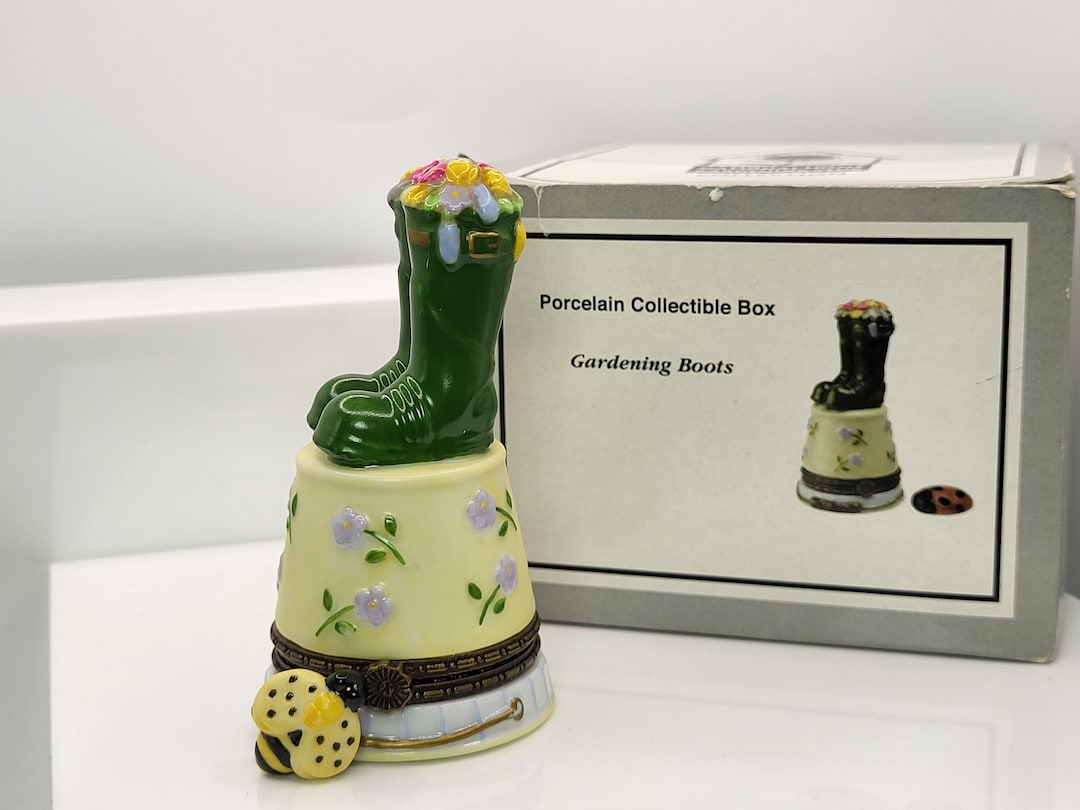 Gardening Boots Porcelain Hinged Box With Bumblebee Trinket. National ...