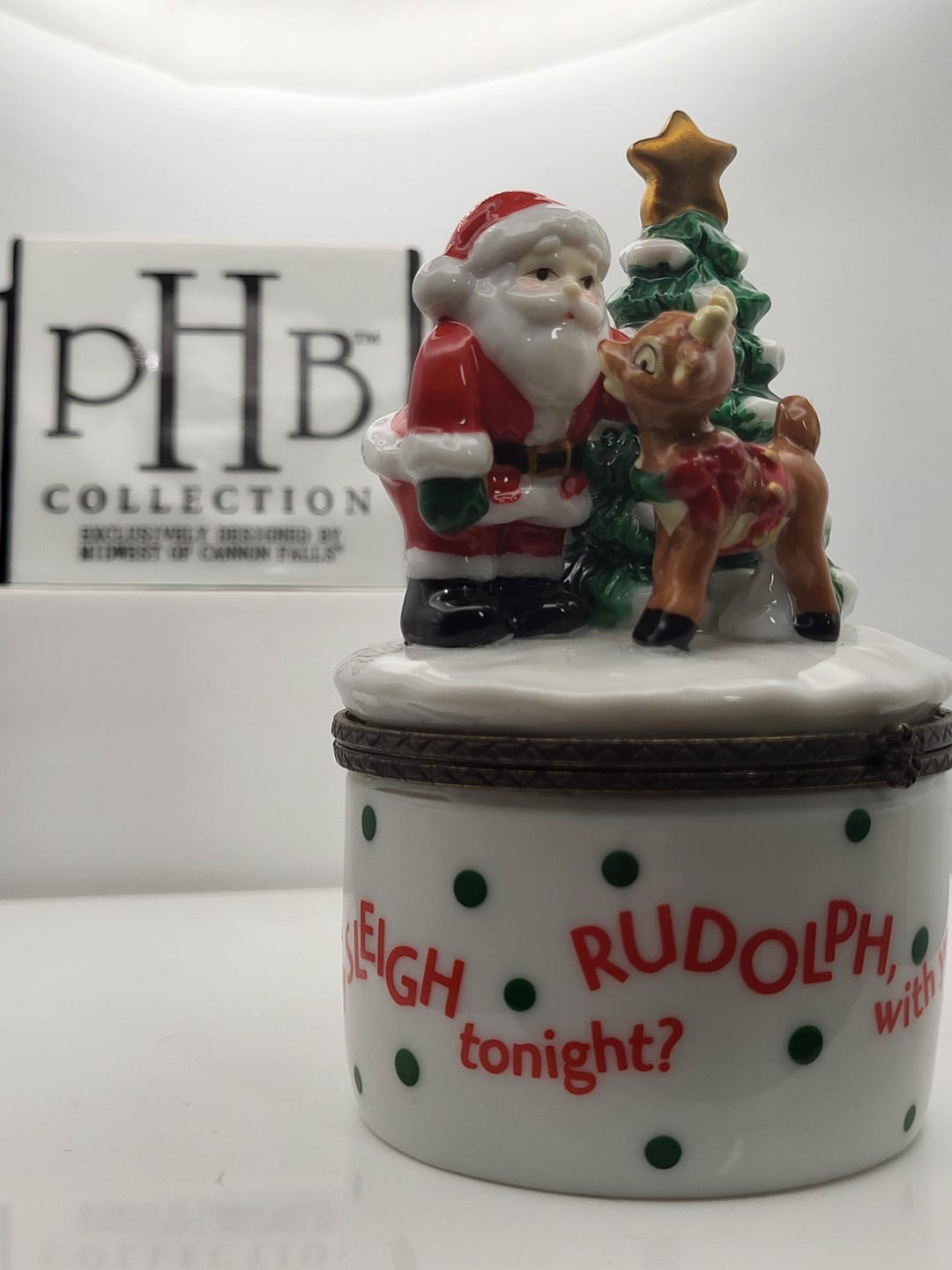 Santa and Rudolf Porcelain Hinged Box With Wind up Music Box Playing ...
