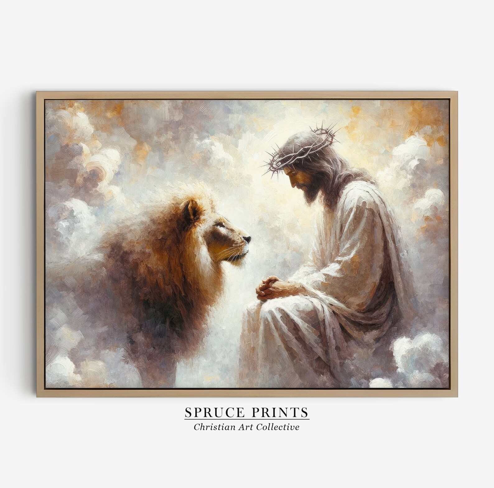 Jesus and Lion Art, Lion of Judah Print, Crown of Thorns Wall Art ...