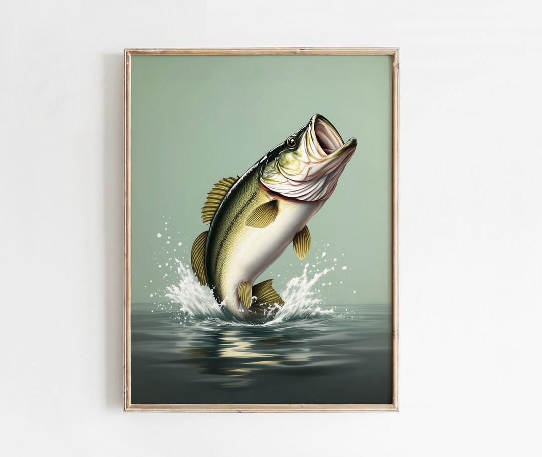 Bass Jumping Out of Water Wall Art | Vintage Fishing Poster | Retro ...
