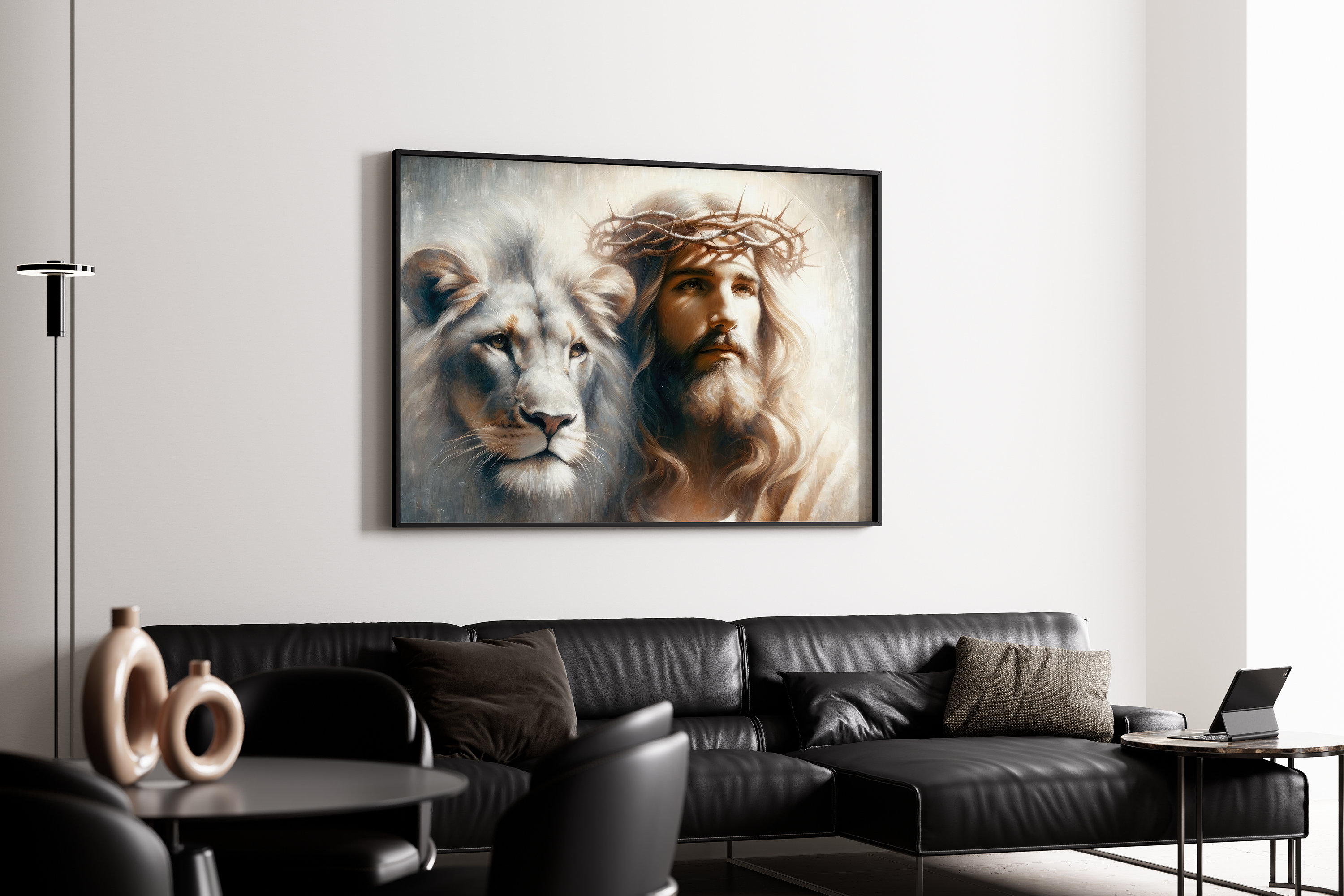 Lion and Jesus Wall Art, Lion of Judah, Crown of Thorns, Jesus Christ ...