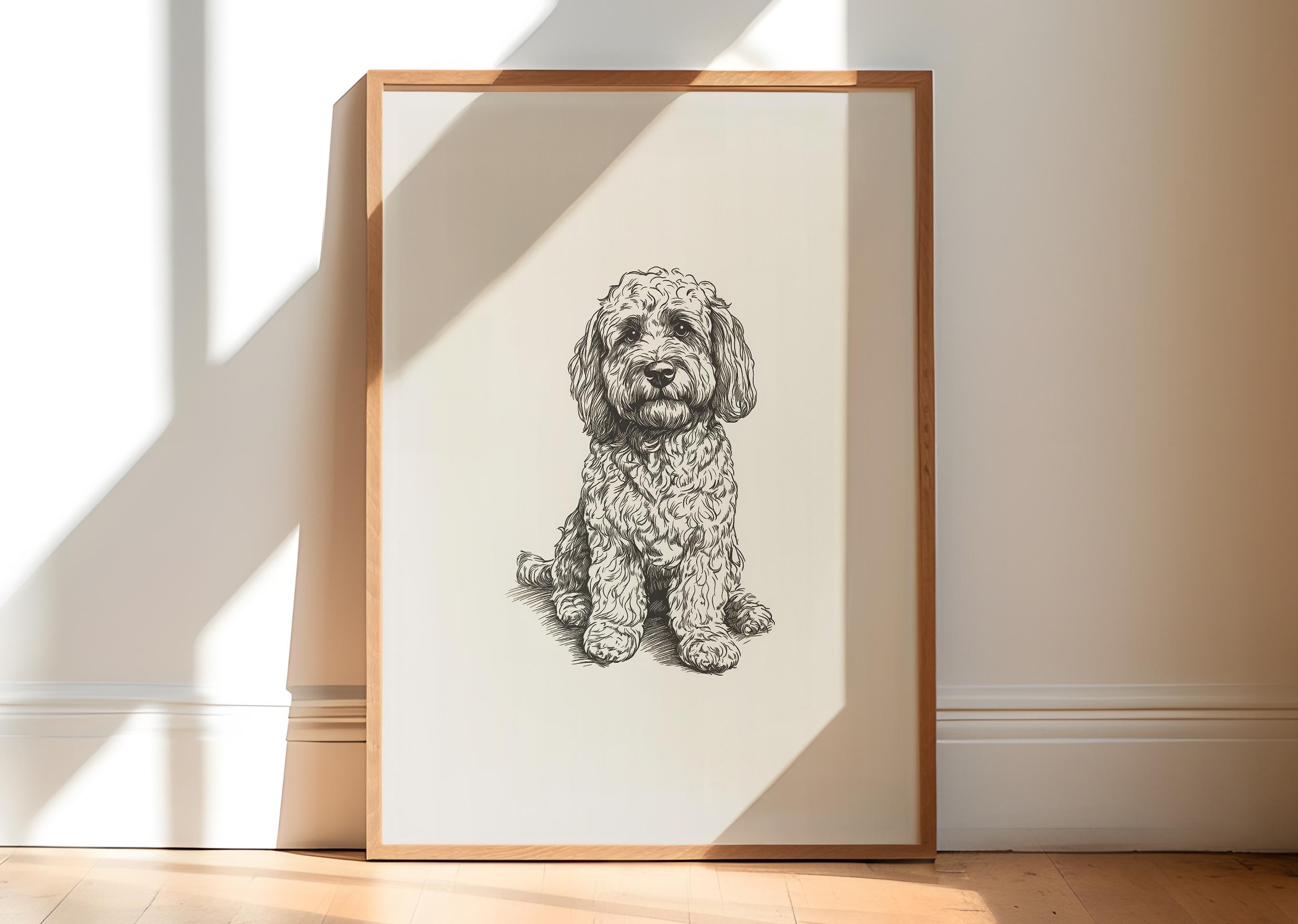 Cockapoo Sketch Print: Vintage Dog Drawing Wall Art - Farmhouse Wall ...