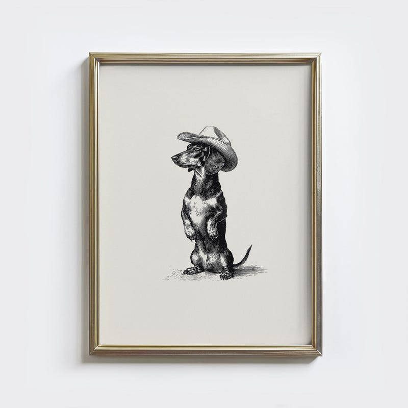 Cowboy Weiner Dog Print - Etsy
