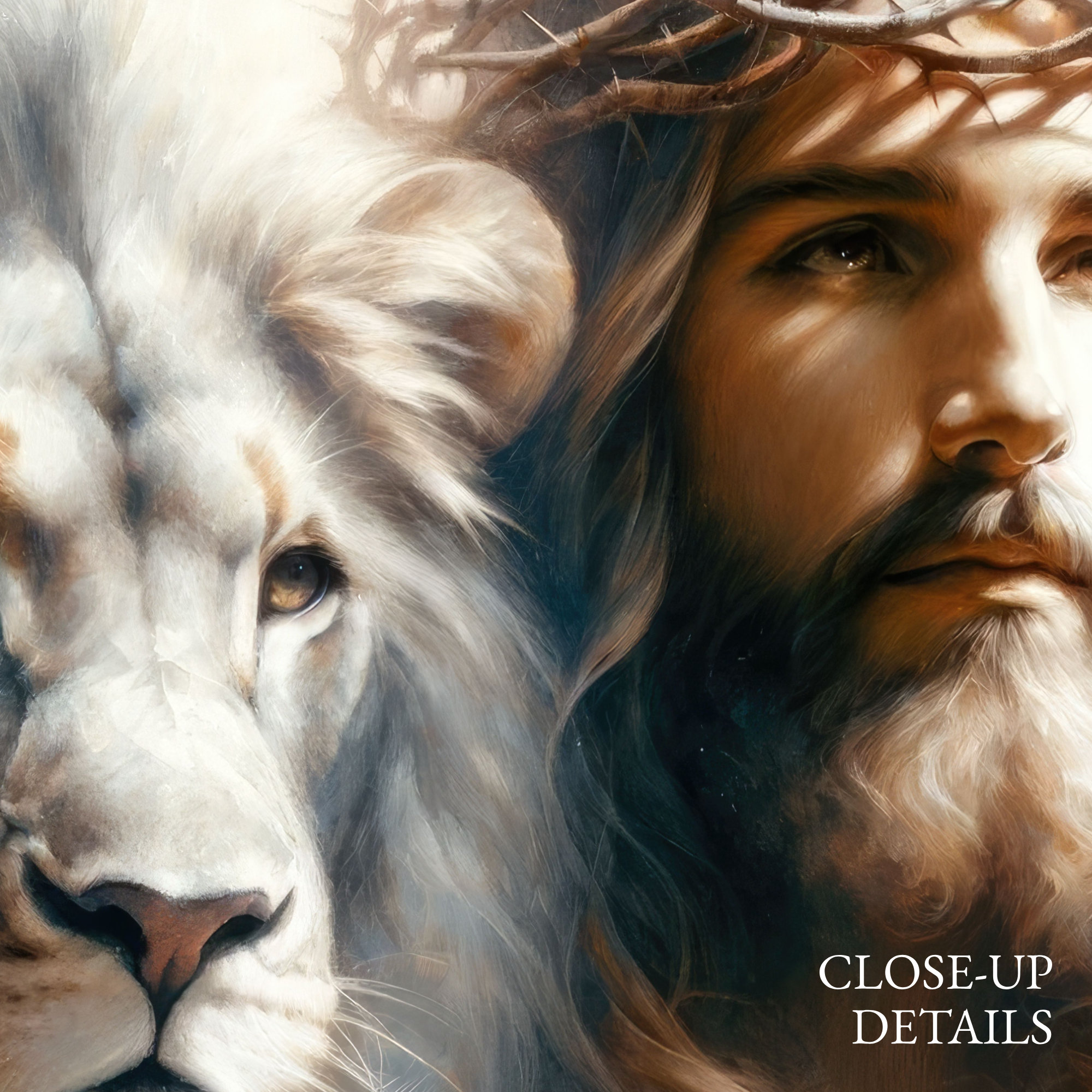 Lion and Jesus Wall Art, Lion of Judah, Crown of Thorns, Jesus Christ ...