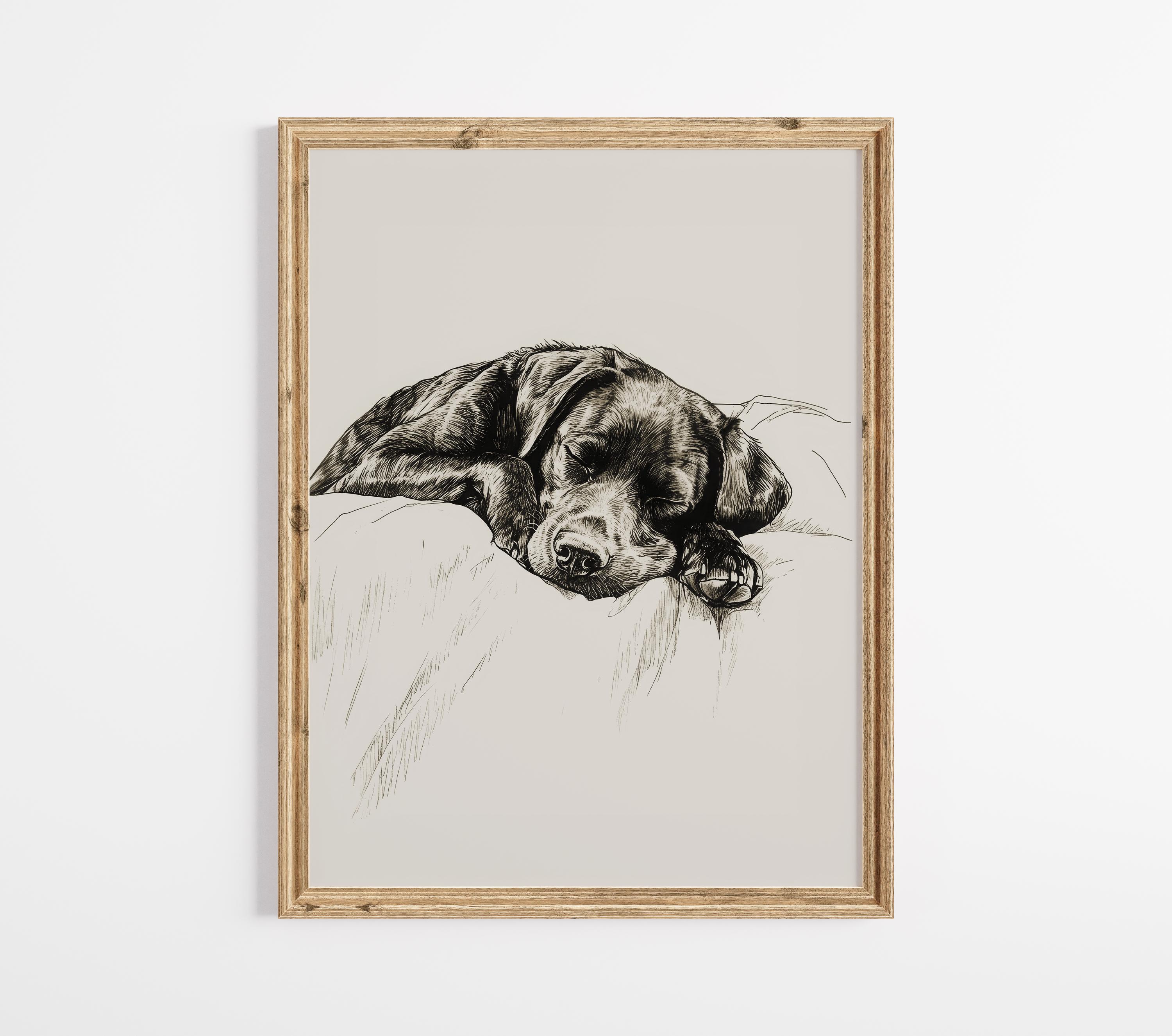 Labrador Sketch Art Print: Vintage Sleeping Dog Portrait (digital ...