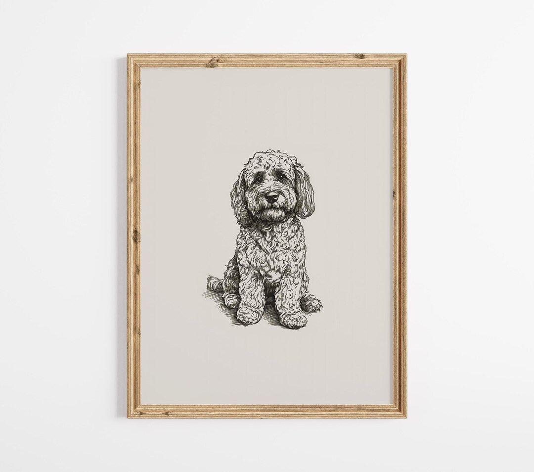 Cockapoo Vintage Print, Dog Portrait Drawing, Cockapoo Sketch Wall Art ...
