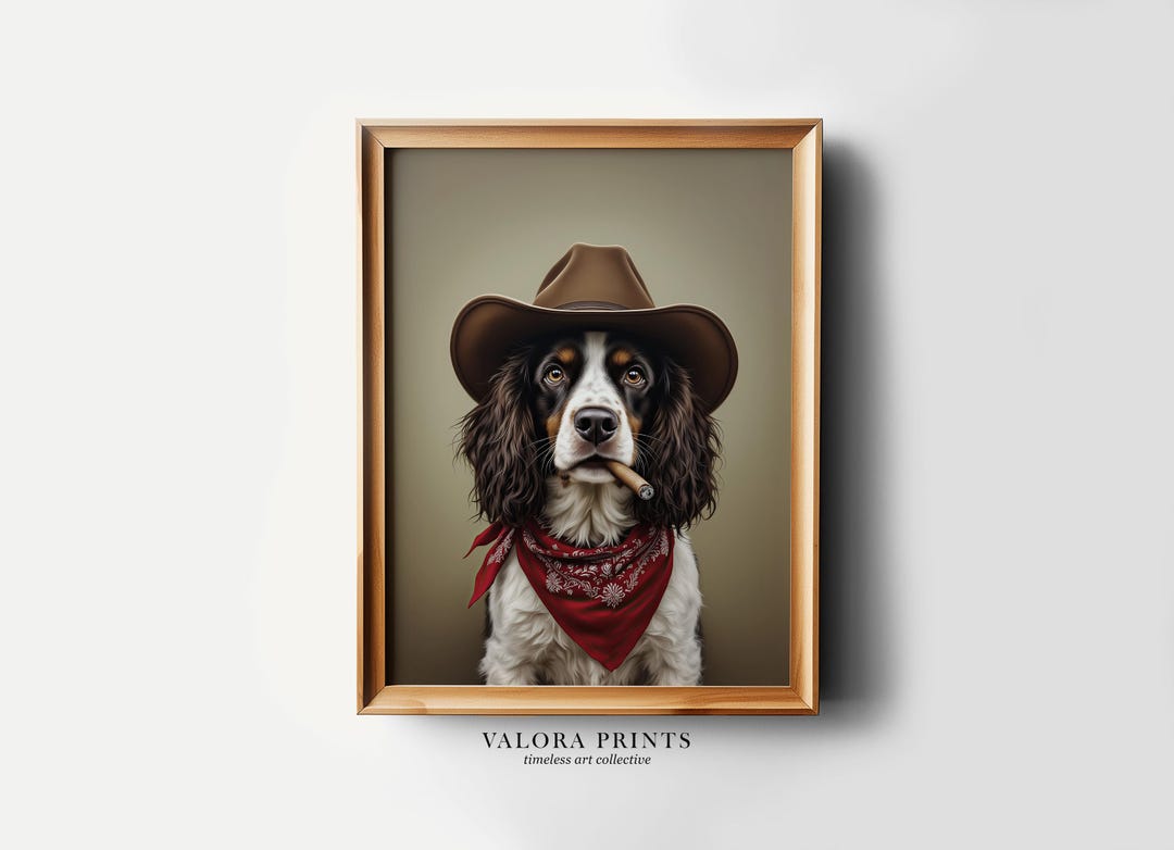 Springer Spaniel Cowboy Wall Art Western Dog Art Muted Dog Painting ...