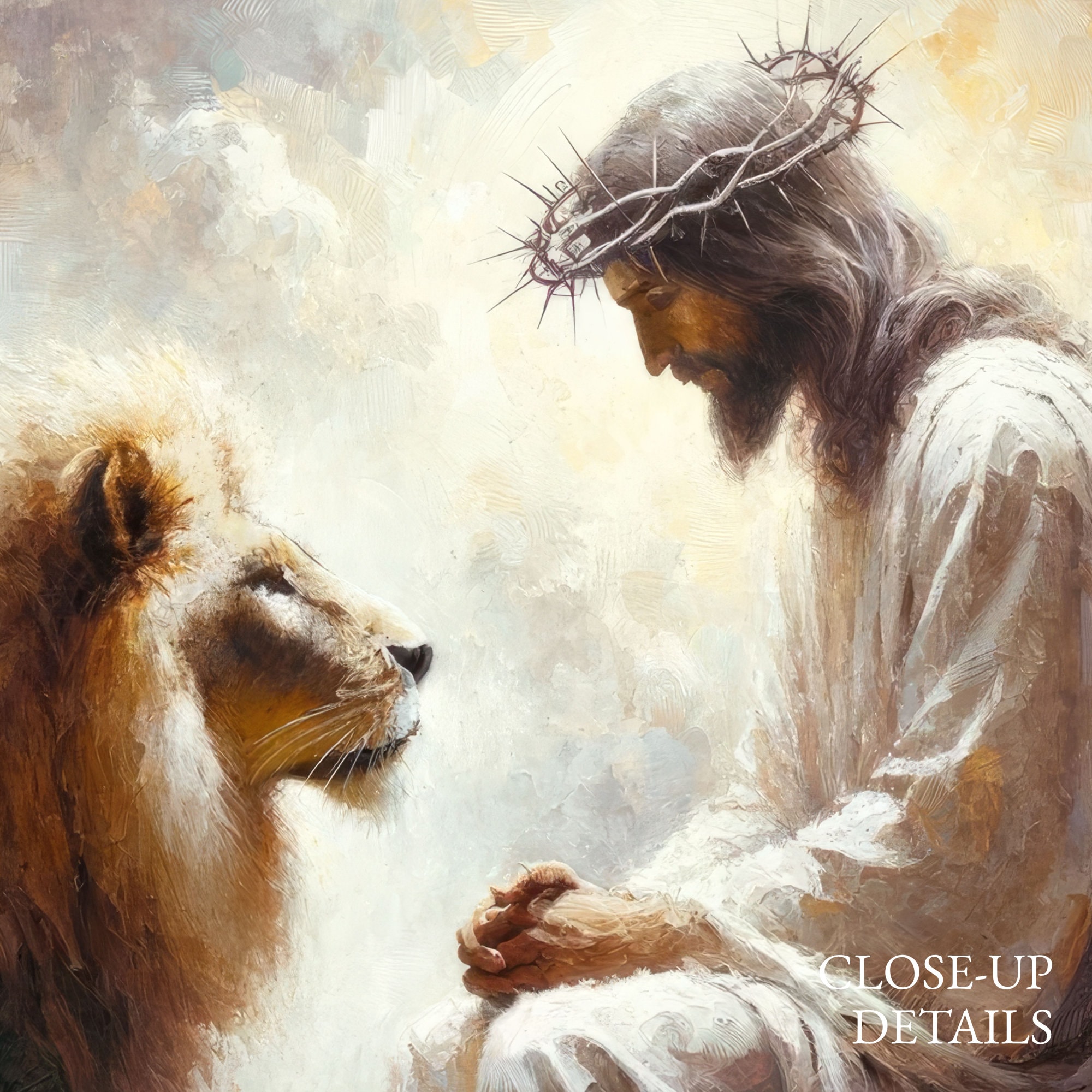 Jesus And Lion Art Lion Of Judah Print Crown Of Thorns Wall Art