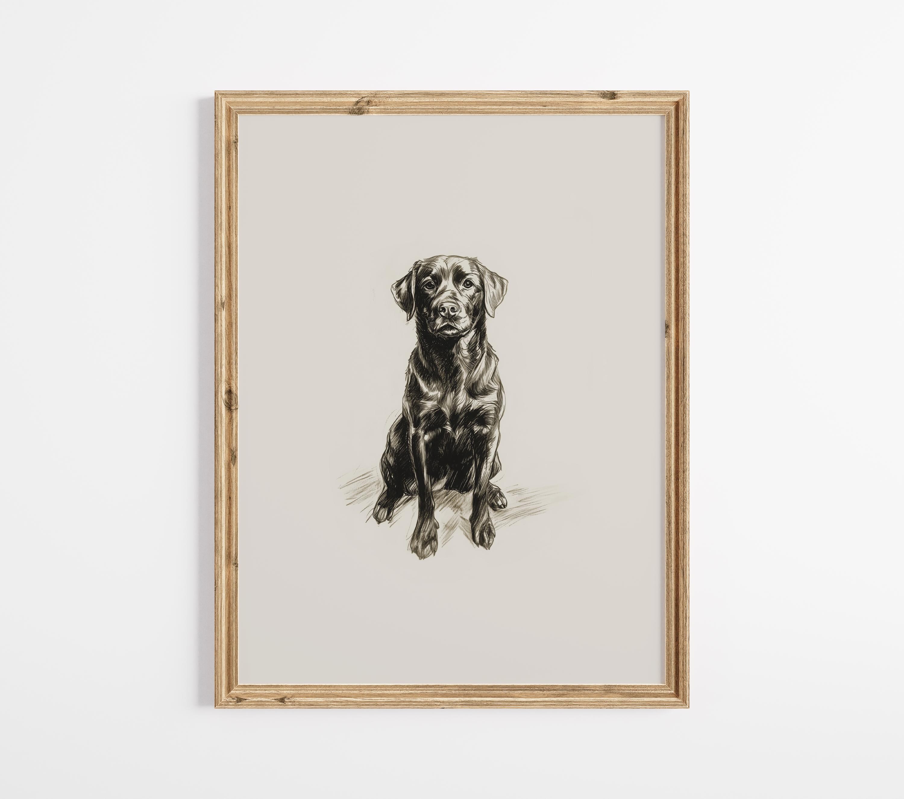 Labrador Sketch Print: Vintage Black Lab Dog Drawing Wall Art ...