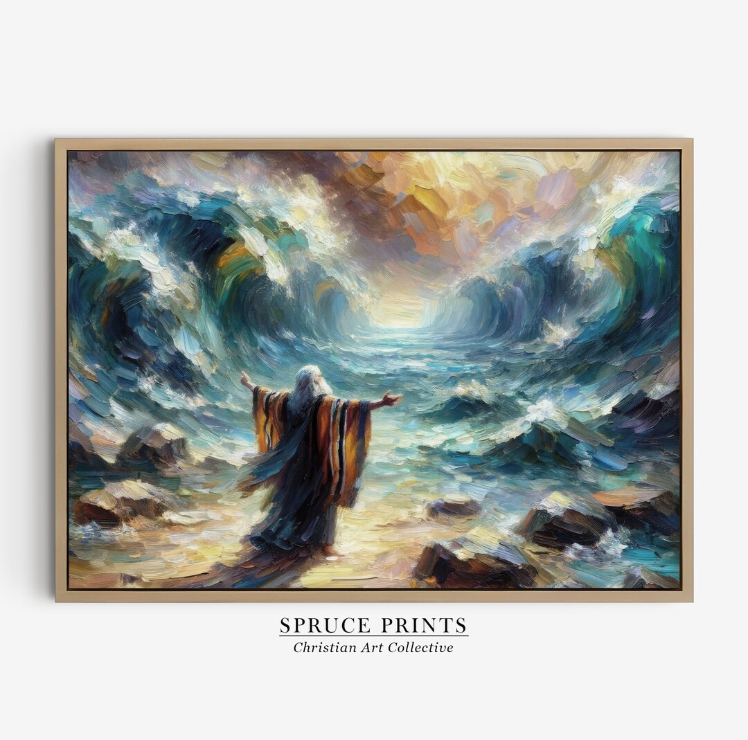 Moses Parting the Red Sea, Bible Painting, Scripture Wall Art, Exodus ...