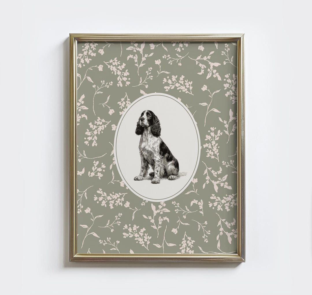 Vintage Springer Spaniel Print: Botanical Dog Sketch, Cottagecore Wall ...