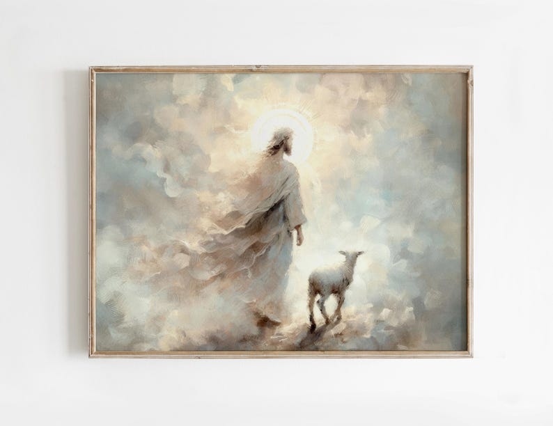 Jesus and Lamb Painting: Parable of the Lost Sheep Scripture Art ...
