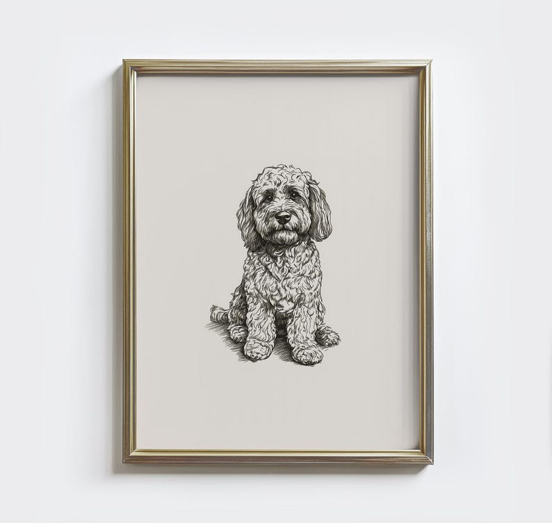 Cockapoo Sketch Print: Vintage Dog Drawing Wall Art - Farmhouse Wall ...